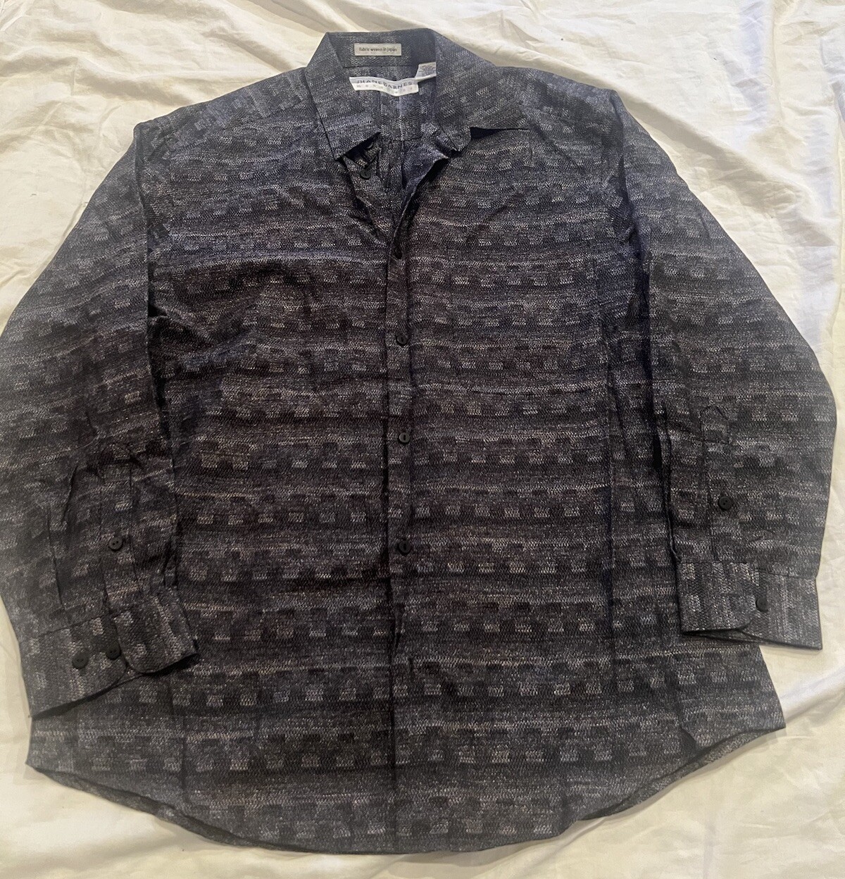 Jhane Barnes Shirt Medium Long Sleeve Geometric Button Up Woven Japan Black Gray | eBay