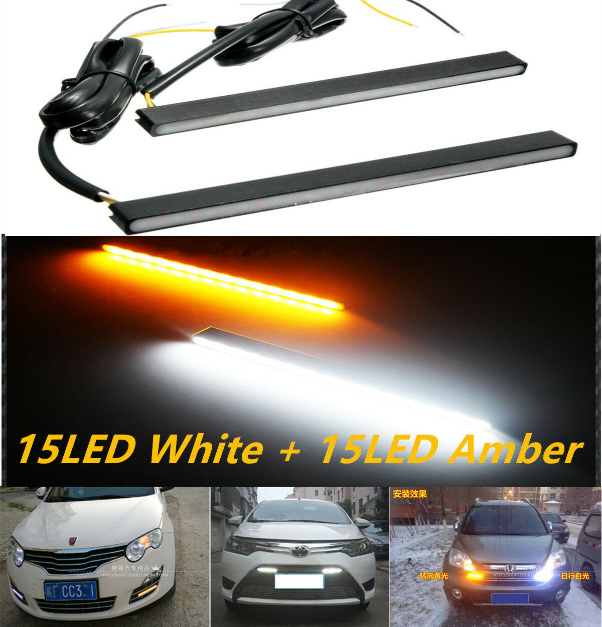 Ultra Slim Switchback White/Amber Lights LED Daytime Running Fog Lamps ...