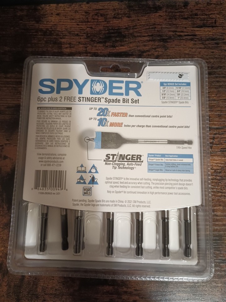 Spyder Stinger 8 Pc. Assorted 6-in Woodboring Spade Drill Bit Set 1/4 ...