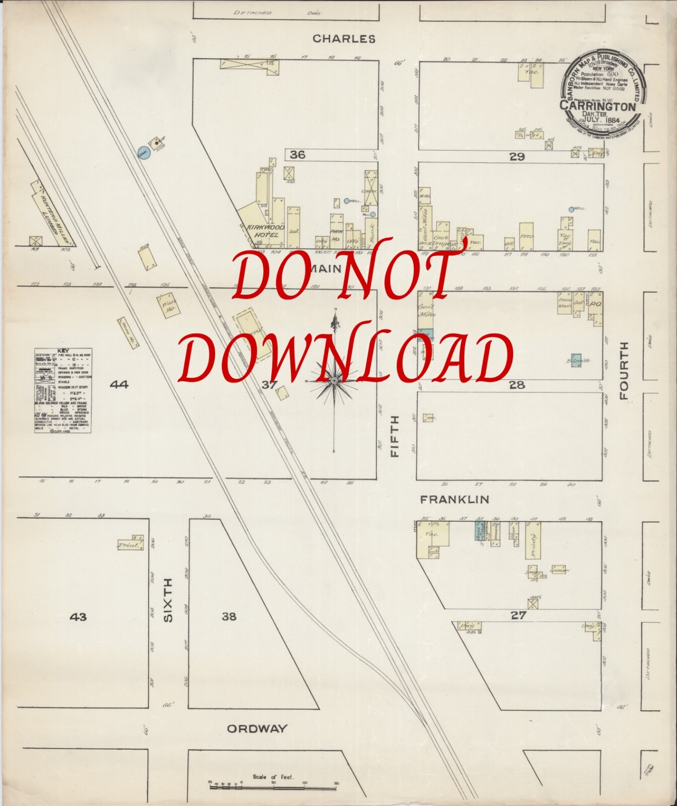 1884 Very Detailed COPY City Map Carrington North Dakota Perfect for ...