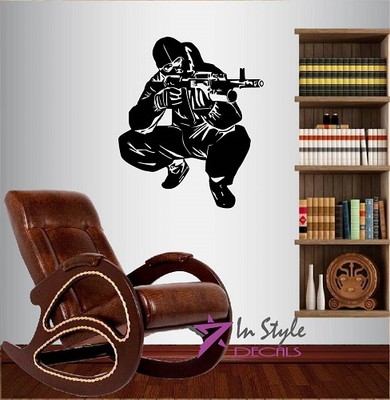Wall Vinyl Decal Sniper Shooting Soldier Boy Military Man Wall Sticker ...
