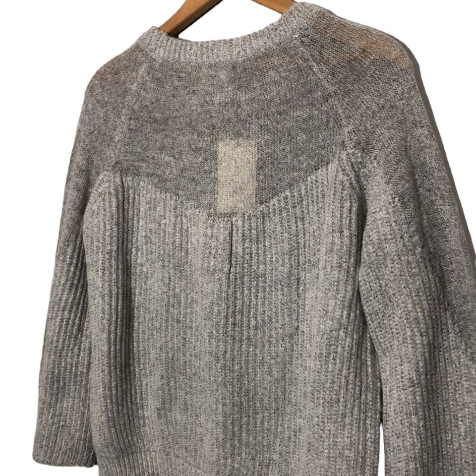 THML | Women’s Grey Ribbed Mixed Knit Bell Sleeve Chunky Sweater size ...