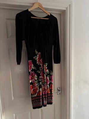 Ladies Size 10 Phase Eight Black Patterned Dress Long Sleeves Preowned ...