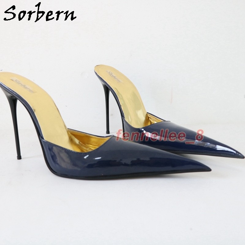 Women Real Leather Pointed Toe Mule 12cm High Heel Slip on Stilettos ...
