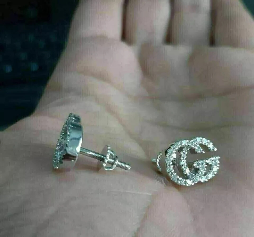 Round Cut Simulated Diamond Stunning Fancy Stud Earring In 14k White ...