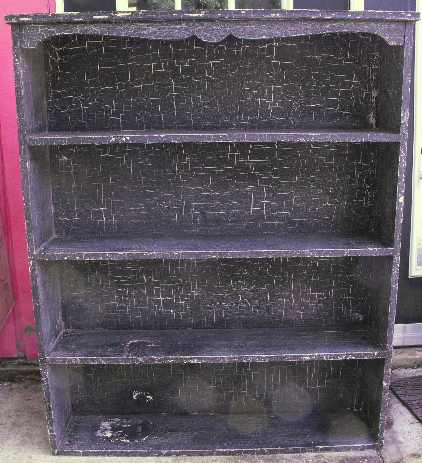 Vintage Black Crackle Finish Bookcase Primitive Country Decor 4 shelves ...