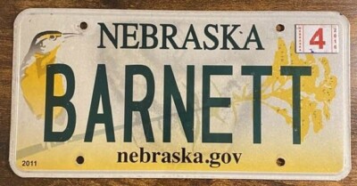 BARNETT Vanity License Plate Nebraska Family | eBay