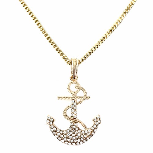 Gold Plated Mariners Nautical Theme Bling Anchor and Rope Pendant on 24 ...