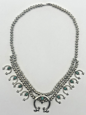 Vtg Navajo Helen Harrison Sterling & Turquoise Squash Blossom Necklace ...