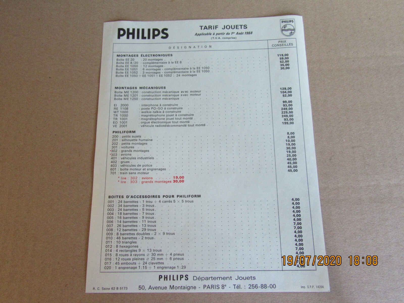 326N Vintage Philips Toy Tariff August 1, 1968 Green Depilating 17.6X22 ...