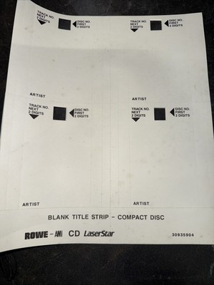 Rowe AMI CD LaserStar Jukebox ORIGINAL Blank Title Strips / Card 4 ...