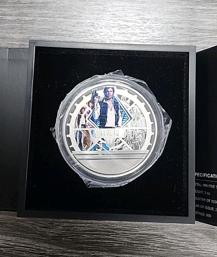 2023 Niue Star Wars Han Solo Coin 3 oz Colorized .999 Silver Proof COA ...