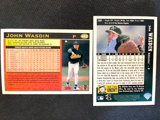 MLB - John Wasdin 1997 Topps & 1997 Upper Deck Collector's Choice - A's ...