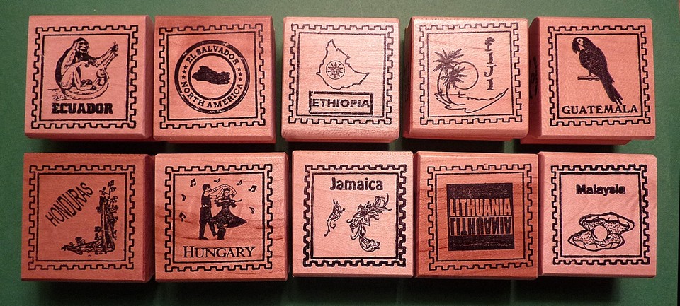 Country and Continent Passport Stamp Frame Rubber Stamps, wood mtd ...