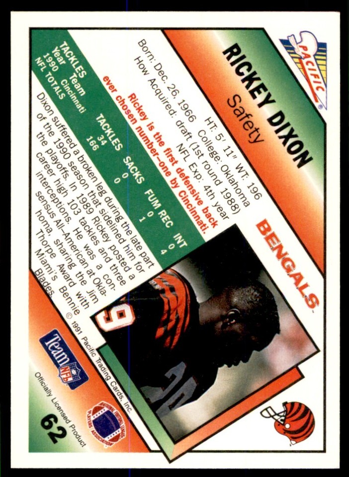 1991 Pacific Rickey Dixon . Cincinnati Bengals #62 | eBay