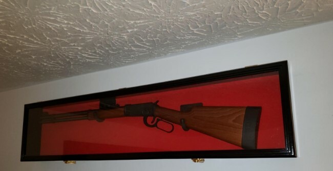 Gun Display Case 54" Cabinet Rifle Fully Black Wood Shotgun Shadow Box ...