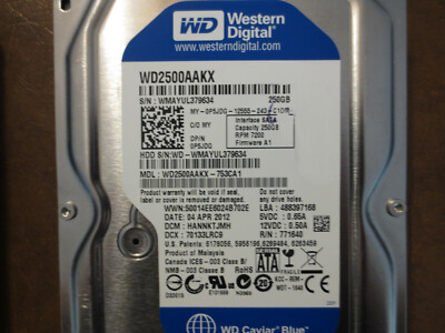 Western Digital WD2500AAKX-753CA1 DCM:HANNKTJMH 250gb 3.5" Sata hard ...