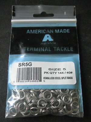 SIZE 5 40 LB. STEEL SPLIT RINGS SR5G 144 Count Rosco Terminal Tackle ...