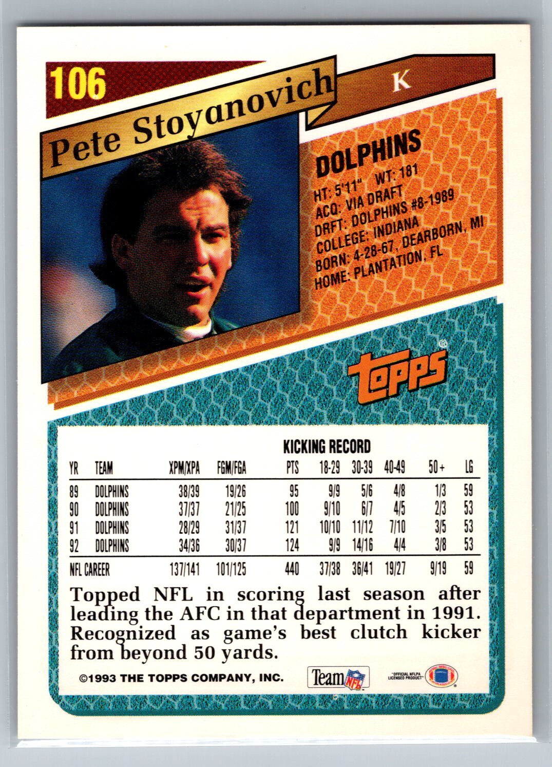1993 Topps - Gold #106 Pete Stoyanovich for sale online | eBay
