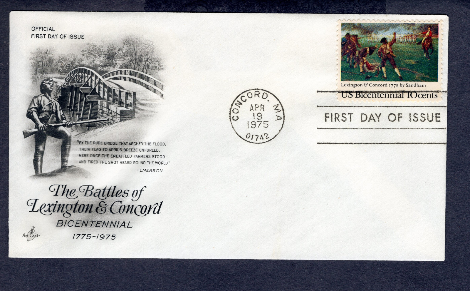 1975 Stamp #1563 Battles of Lexington & Concord FDC Art Craft Cachet | eBay