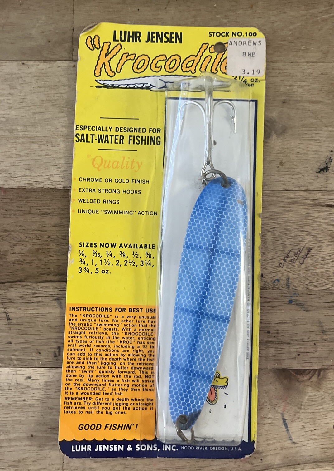 VINTAGE NOS LUHR JENSEN KROCODILE 3 3/4 OZ SALT WATER FISHING LURE Blue ...