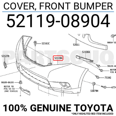 5211908904 Genuine Toyota COVER, FRONT BUMPER 52119-08904 | eBay