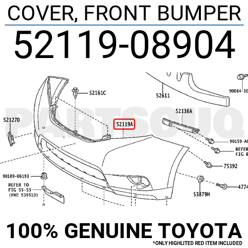 5211908904 Genuine Toyota COVER, FRONT BUMPER 52119-08904 | eBay