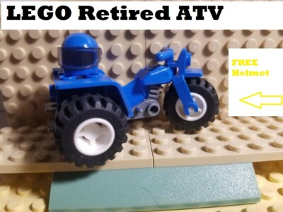 LEGO Minifigure ATV Blue 3 Wheeler Bike With Helmet White Wheels ...