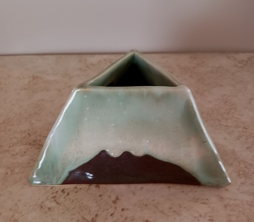 Studio Art Pottery Triangular Vase (Teal& Brown/Signed) | eBay