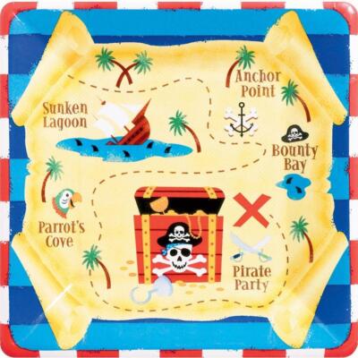 Pirate's Treasure Map Caribbean Kids Birthday Party 10" Square Banquet ...