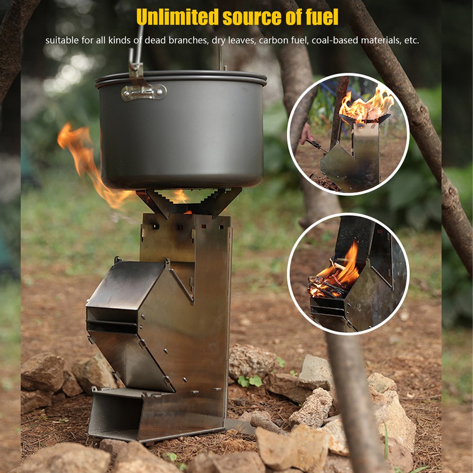 Camping Backpacking Stove Rocket Stove Stainless Steel Detachable Wood ...