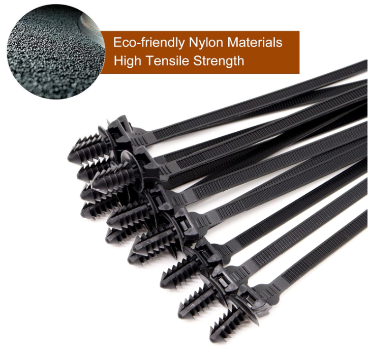100 Pack Push Mount Zip Ties, 8 Cable Zip Tie Black Wire Tie with Push ...