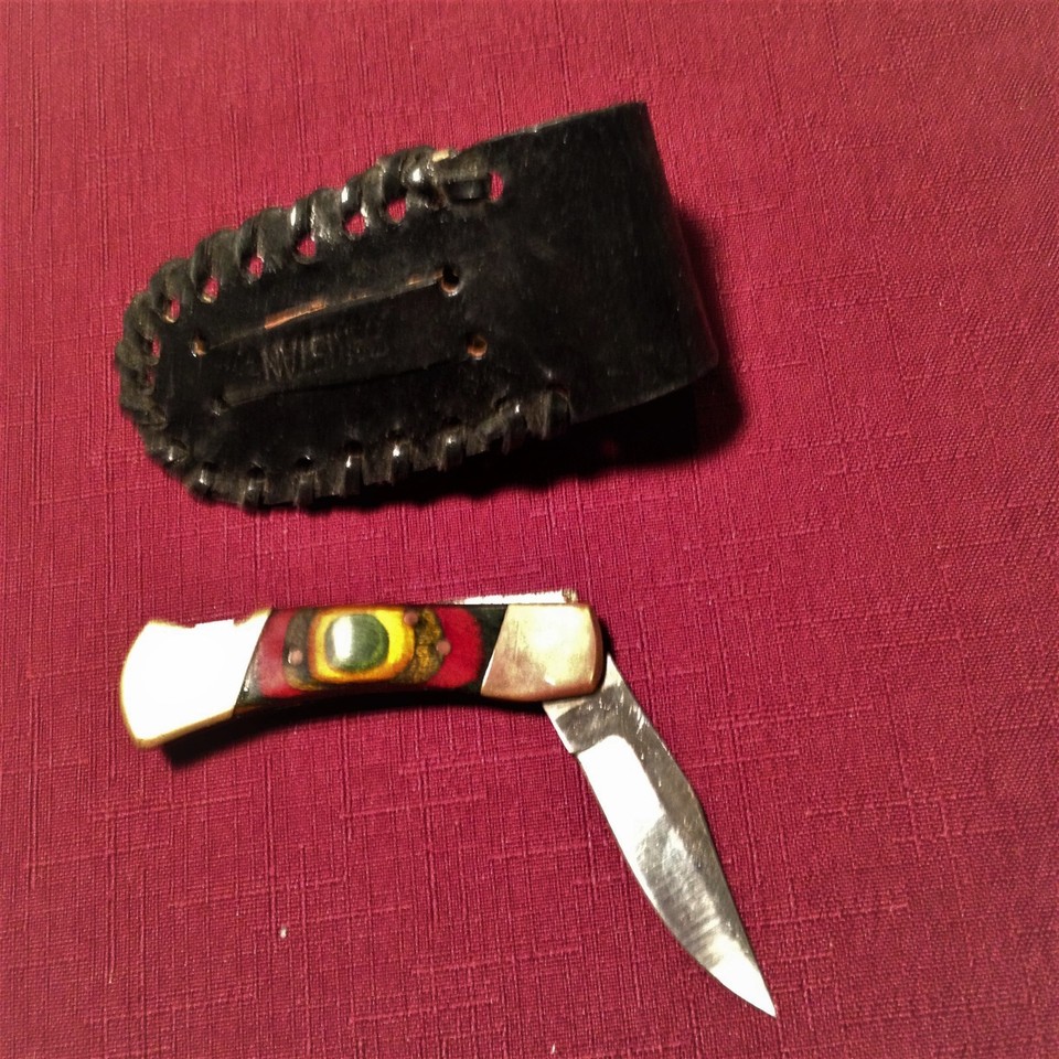 Vintage New Pocket Knife Made In Pakistan W/ Sheath & Wooden Handles | eBay