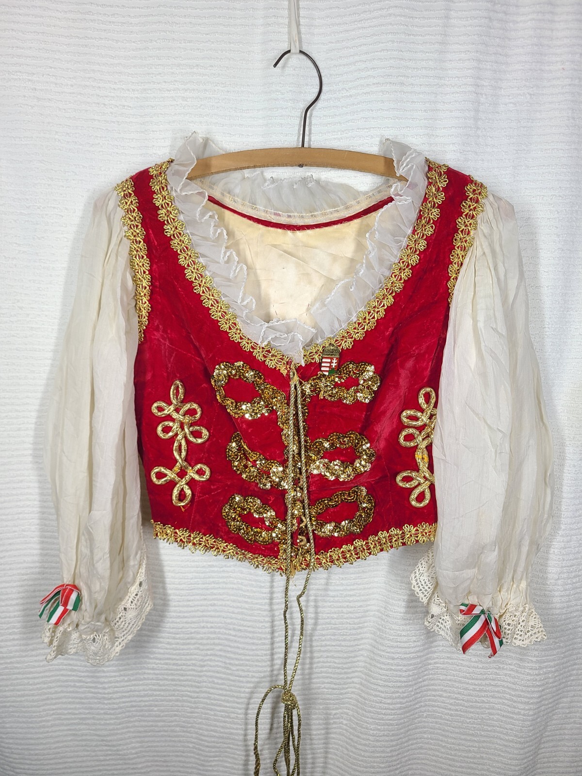 Vtg 60s Red Velvet Costume Top Gold Sequin Crepe Ball… - Gem