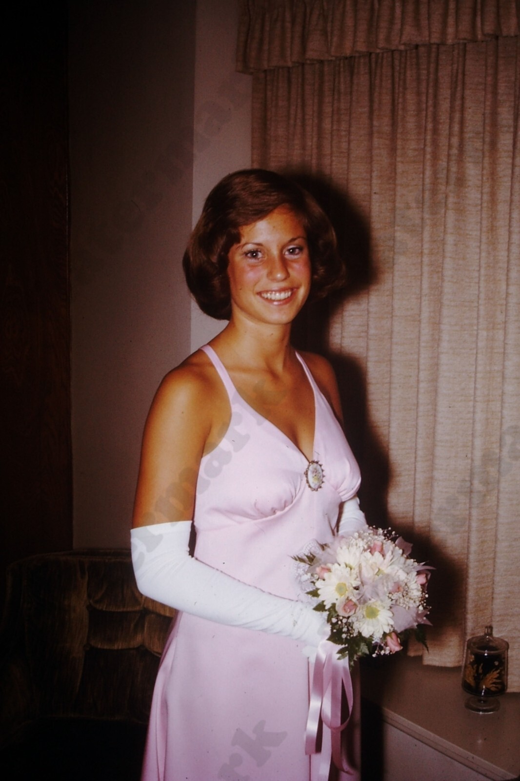 1973 pretty girl short hair prom dress 35mm SLIDE Az4 | eBay