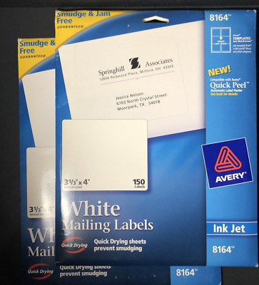 AVERY 8164 White Mailing Labels - 150/Pack - 3-1/3" x 4" - Inkjet ...