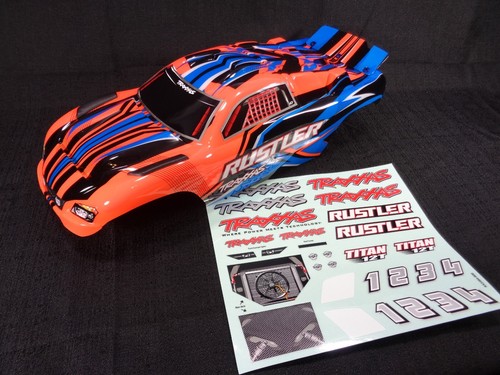 Traxxas Rustler 2wd Painted Orange Blue Body Shell Lid Clipless BL-2s ...
