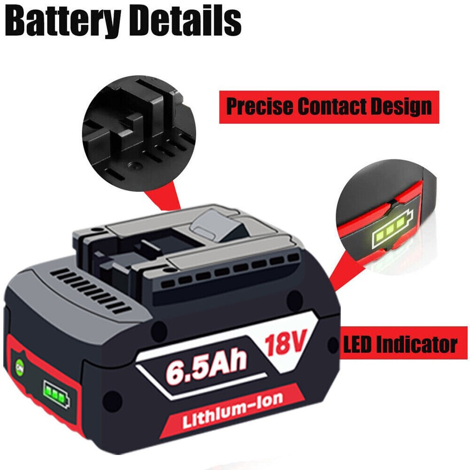 2PACK 6.5Ah Power Battery For Bosch 18V BAT609 BAT618 BAT610 25618-01 ...
