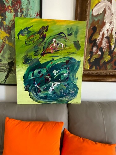 HILDA EPNER B1929-2023 SUPERB GREEN ABSTRACT ON CANVAS - LISTED ARTIST ...
