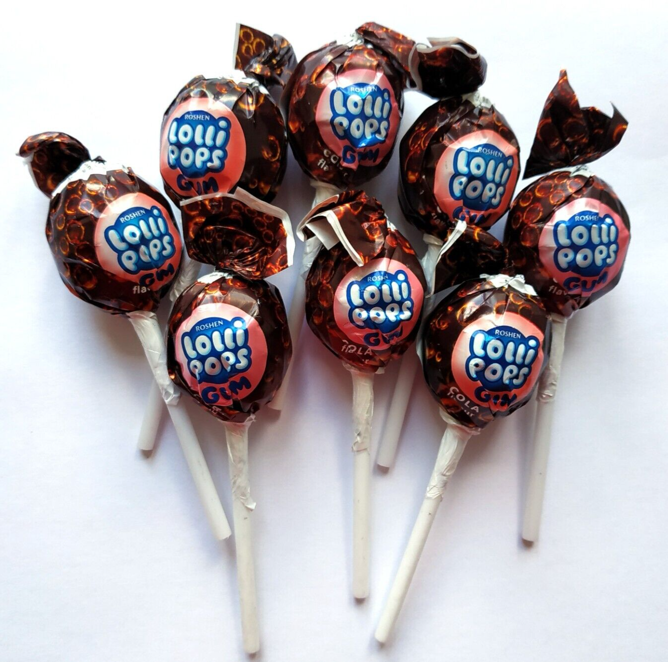 10PCS Ukrainian Sweets ROSHEN Caramel Candy "Lollipops Cola" with Gum ...