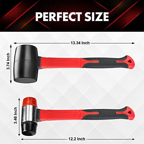 2Pcs Hammer Set 16oz Rubber Mallet & 40mm Double-Faced Soft Mallet for ...