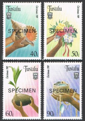 Tuvalu 529-532 SPECIMEN,MNH.Michel 550-553. Conch shell,Flower bouquet ...