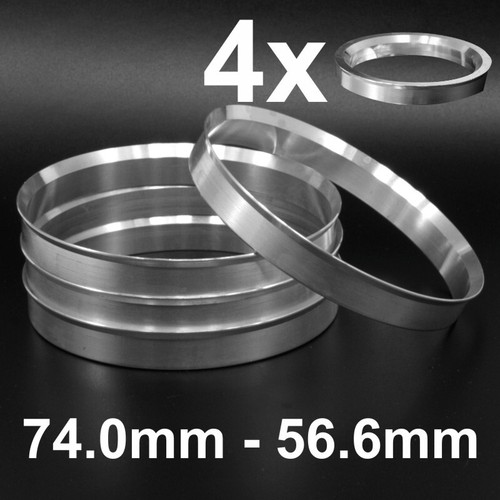 4x Aluminium metal Spigot Rings 74,0-56,6 Car Alloy Wheel Hub centric ...