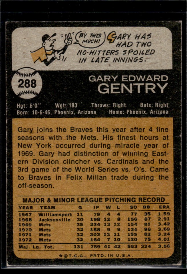 2022 Topps Heritage Gary Gentry 50th Anniversary Buybacks #288 Atlanta ...