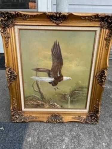 Beautiful large painting of a Bald Eagle in Flight over Waterfall ...