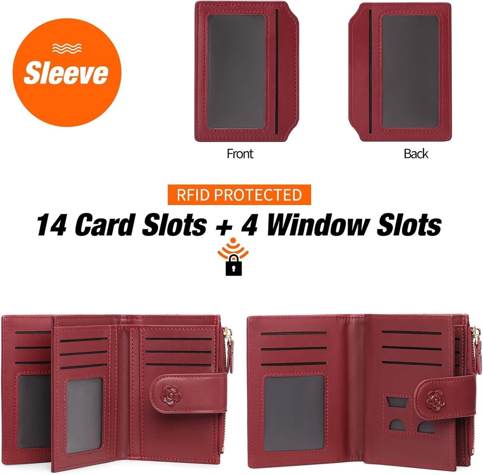 Short Women's Wallets Bifold Purse Credit Card Holder with 14 Card ...