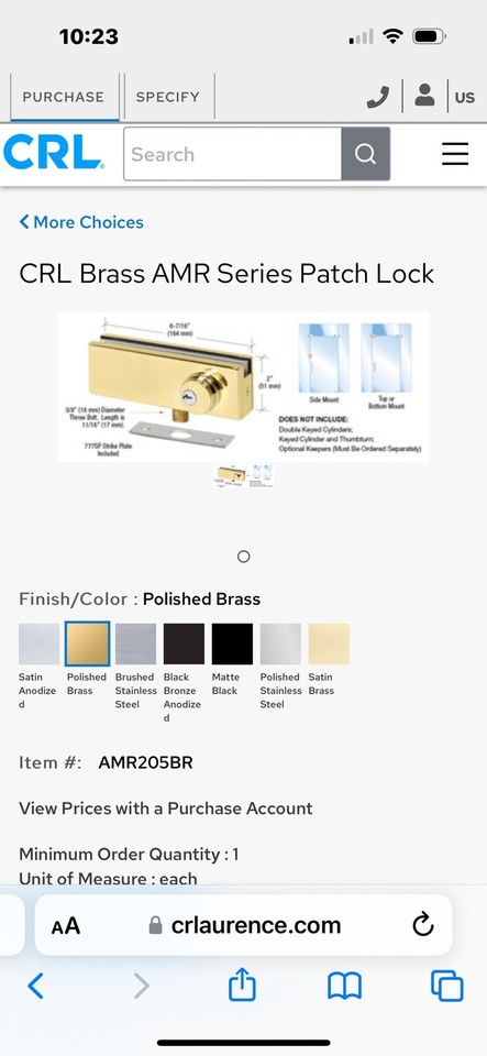 CRL Brass AMR Series Patch Lock AMR205BR | eBay