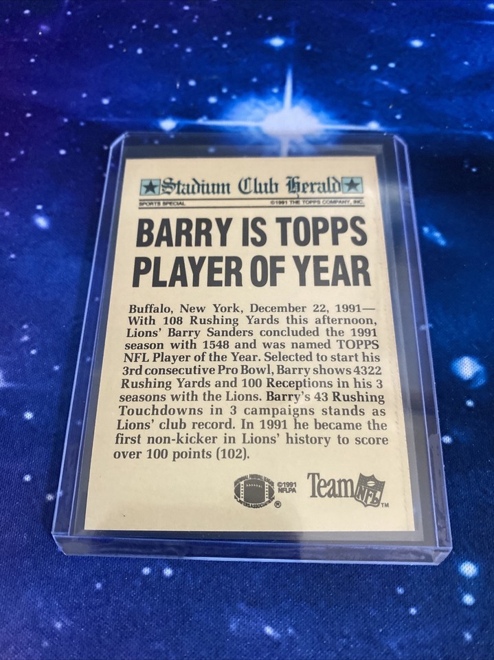 1991 Stadium Club - Members Only - Barry Sanders - Detroit Lions - POY ...