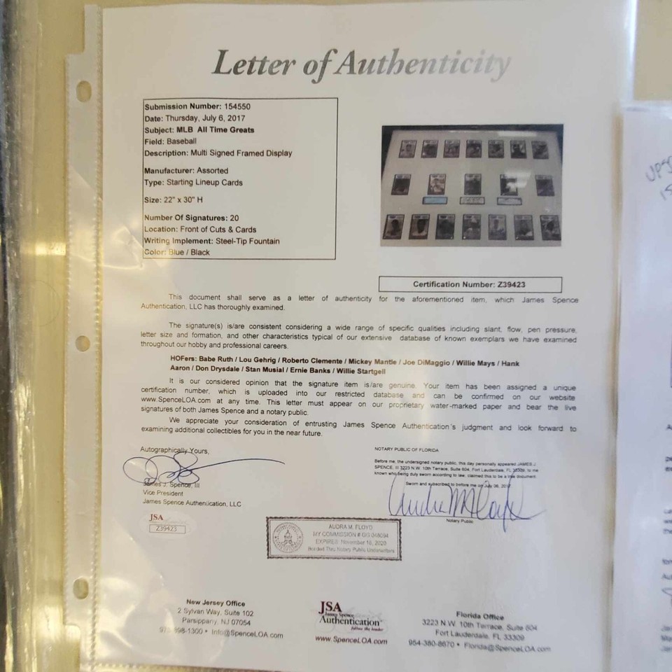 19x Baseball Greats Signed Autograph Frame JSA PSA/DNA COA Babe Ruth Lou Gehrig+ | eBay