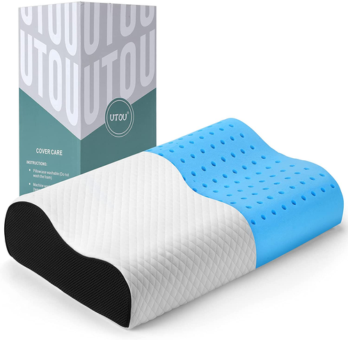 Contour Memory Foam Pillow for Pain Relief Sleeping, Cooling Gel ...